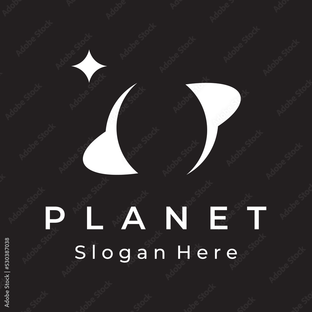 Space planet template logo vector design surrounded by rings or orbits ...