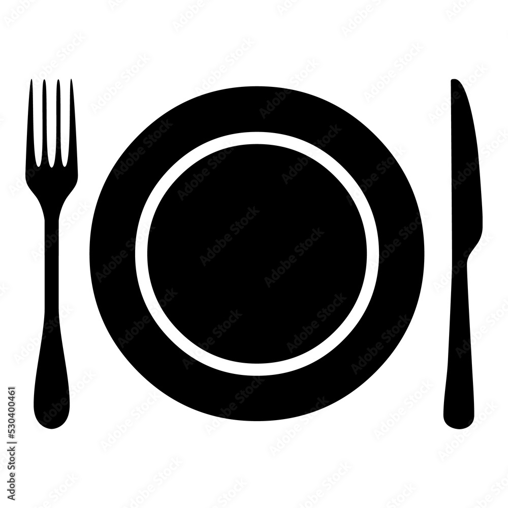 Logo restaurante. Silueta aislada de plato con cubiertos Stock ...