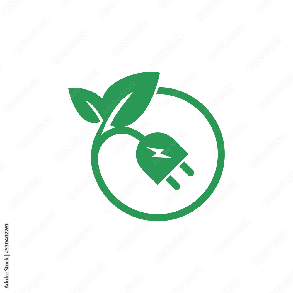 Eco plug icon. Green electric plug symbol. Sign ecological power vector ...