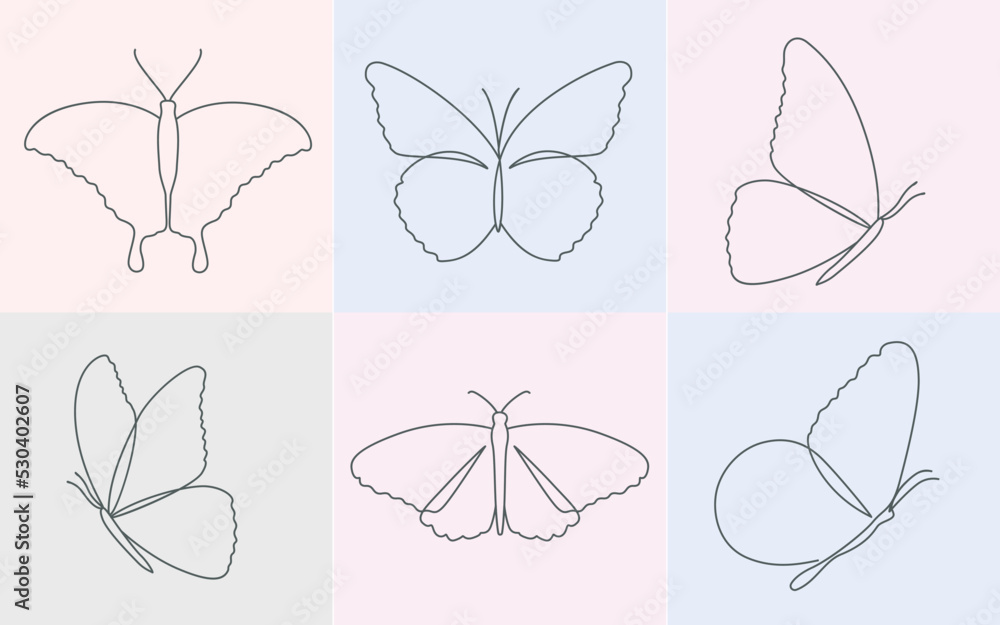 Butterfly line art drawing collection lined illustration Stock Vector ...