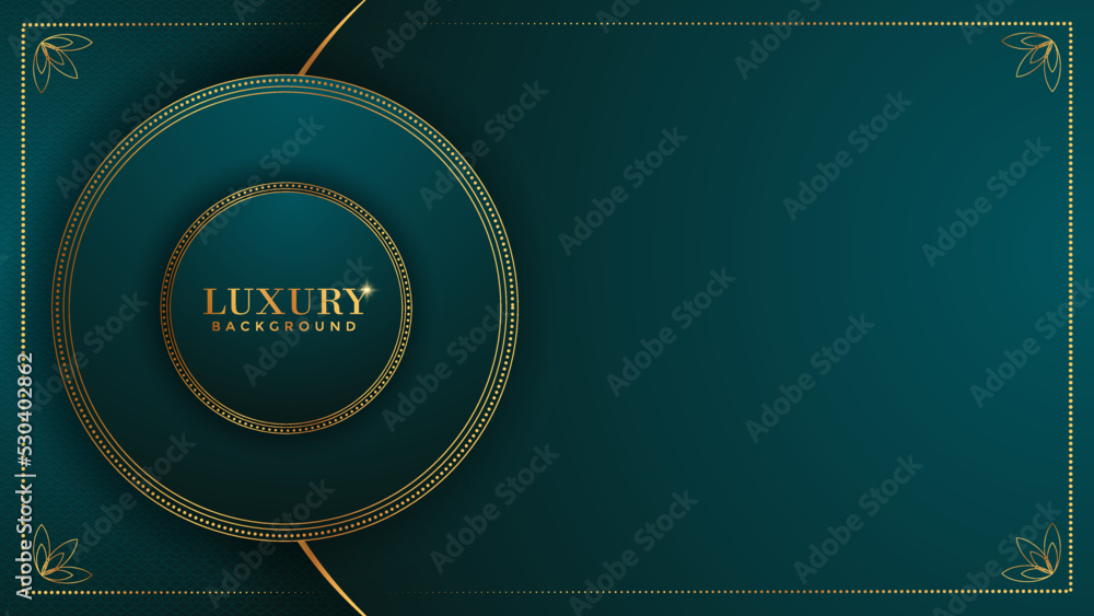 Abstract green luxury background with golden line, paper cut style 3d ...