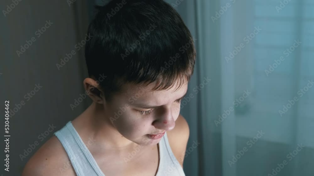 Portrait of Guilty, Talking Child, Looking Down at Floor with Downcast ...