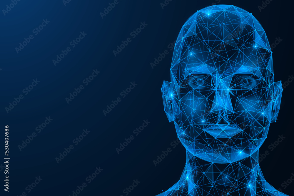 Virtual human face. Biometric digital copy. Design of interconnected ...