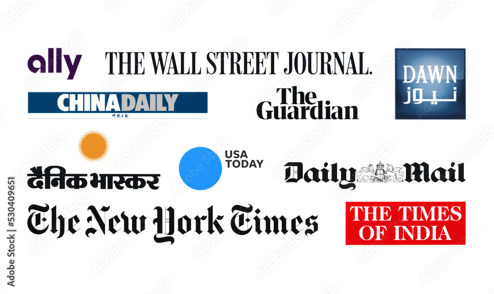 Logos Set of Top Newspapers in the World of 2022, such as: The New York ...