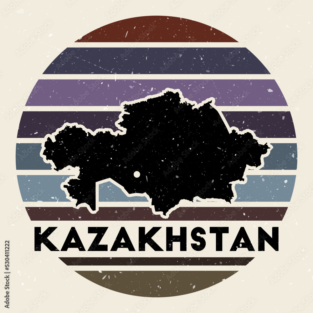 Kazakhstan logo. Sign with the map of country and colored stripes ...