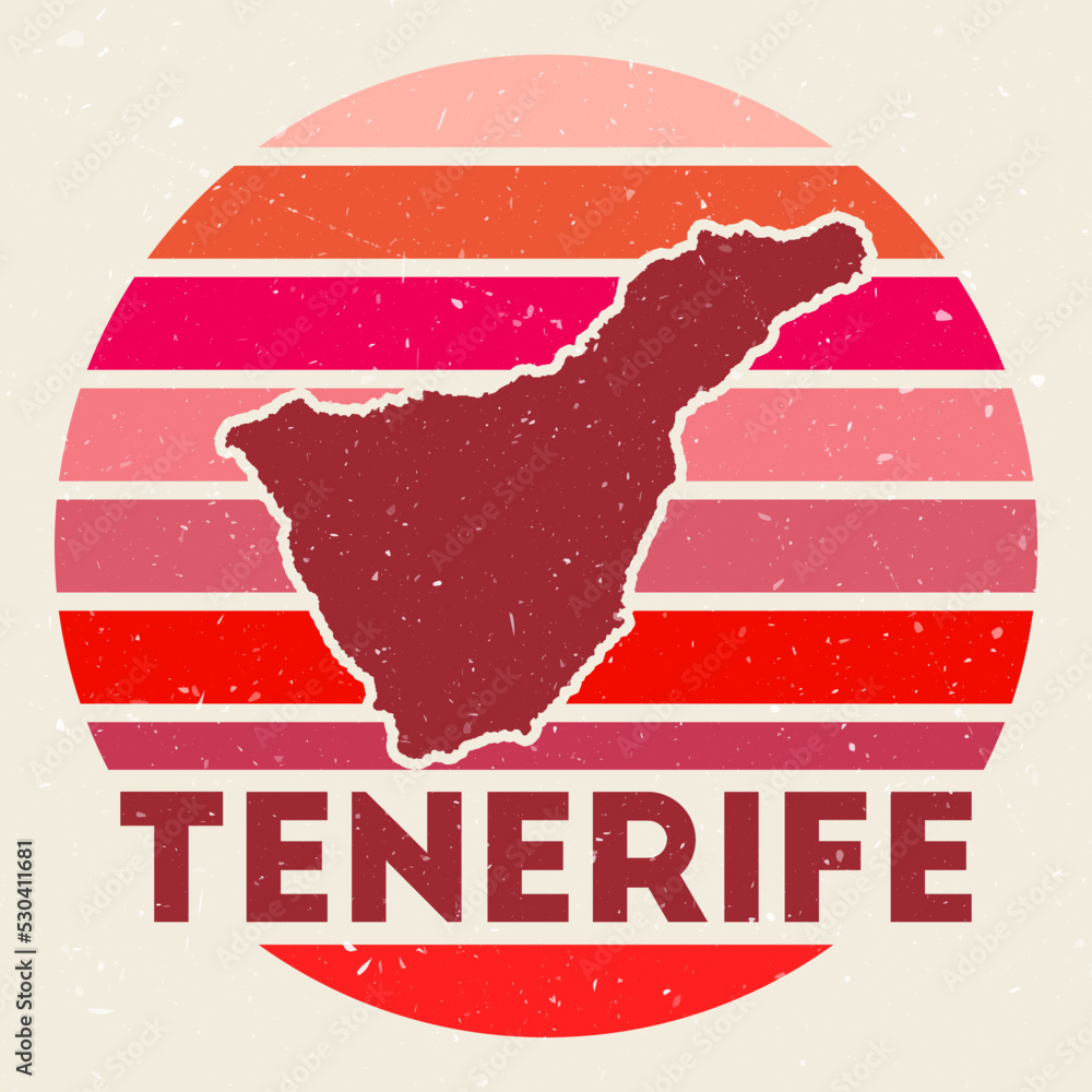 Tenerife logo. Sign with the map of island and colored stripes, vector ...