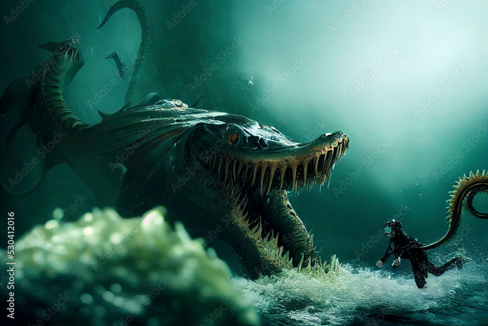 Giant sea monster, terrifying squid alien paintning Stock Illustration ...