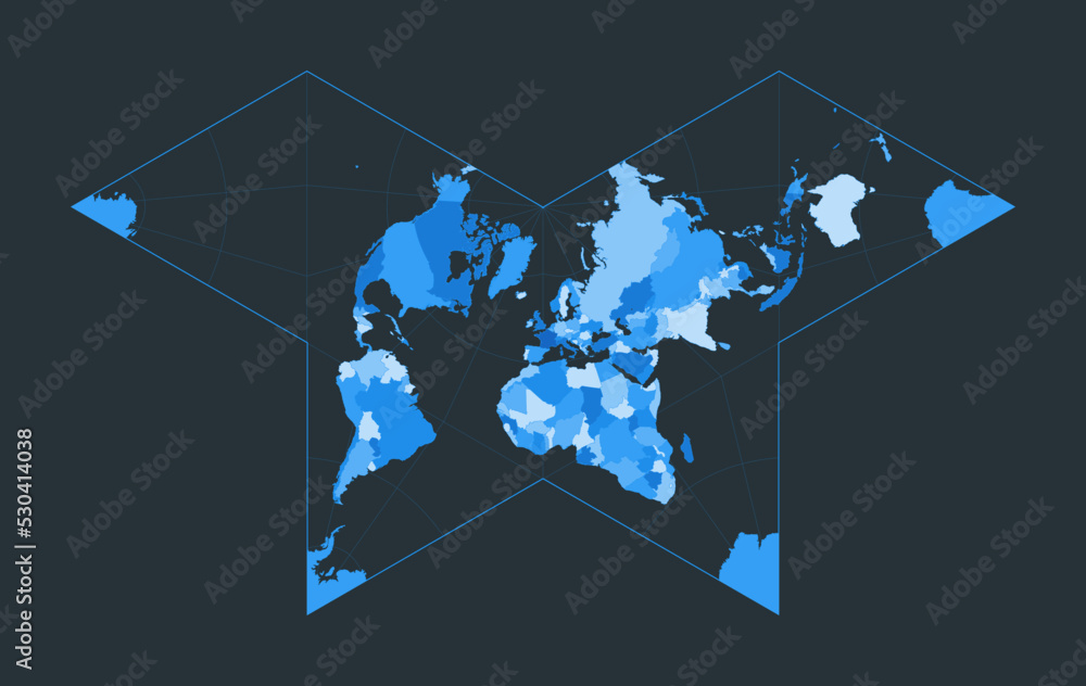 World Map. Gnomonic butterfly projection. Futuristic world illustration ...