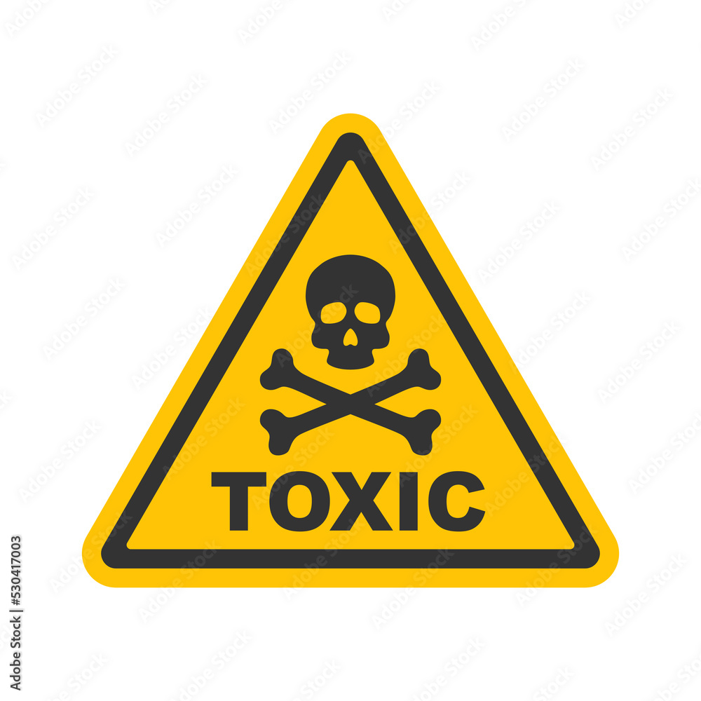Toxic sign board. Yellow triangle with skull and crossbones. Danger ...