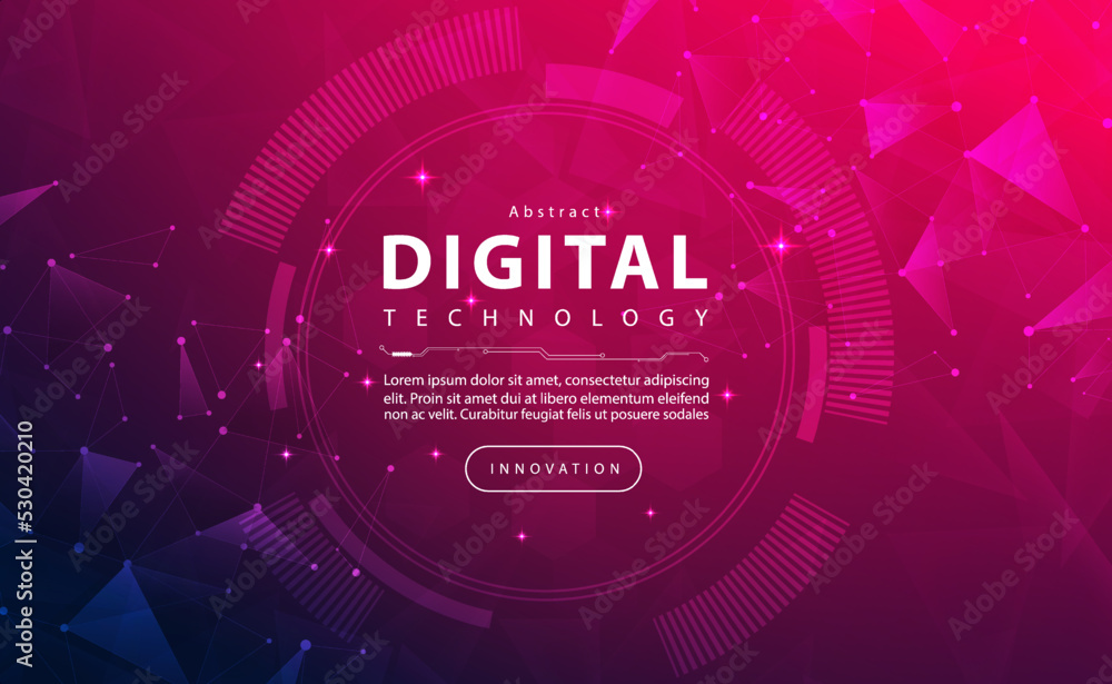 Digital technology banner purple background, pink color technology ...