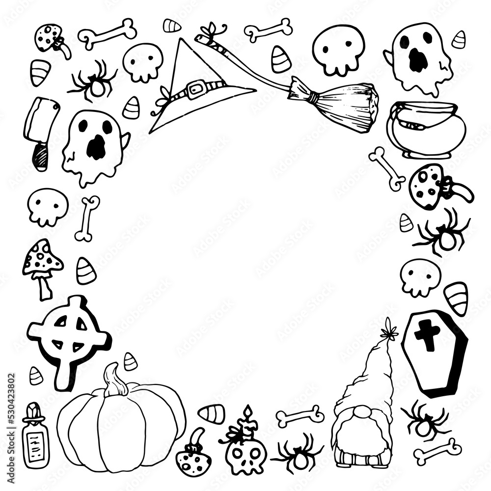 a Halloween template with an empty round space for text. Square frame ...