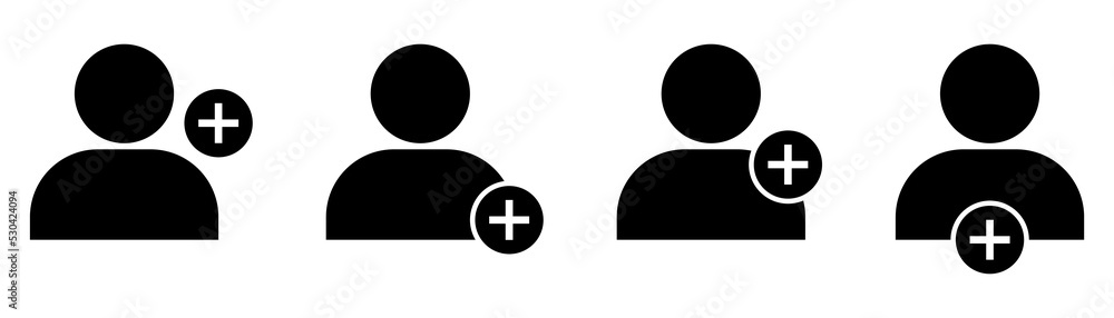 Set of add user icon. Person profile avatar with plus symbol. Vector ...