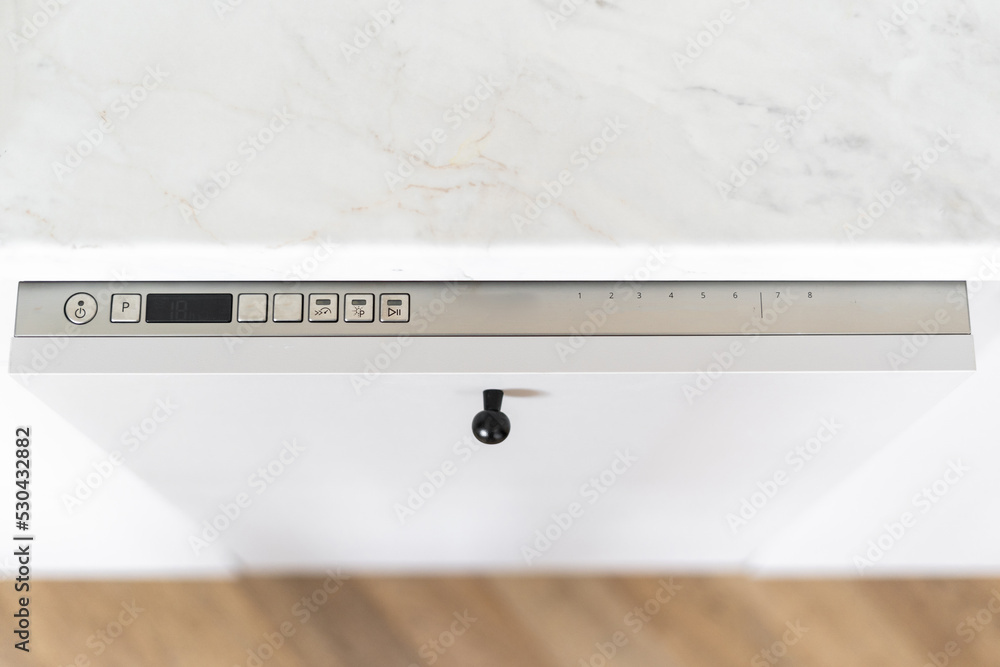 Control panel, buttons and modes of dishwasher Stock Photo | Adobe Stock