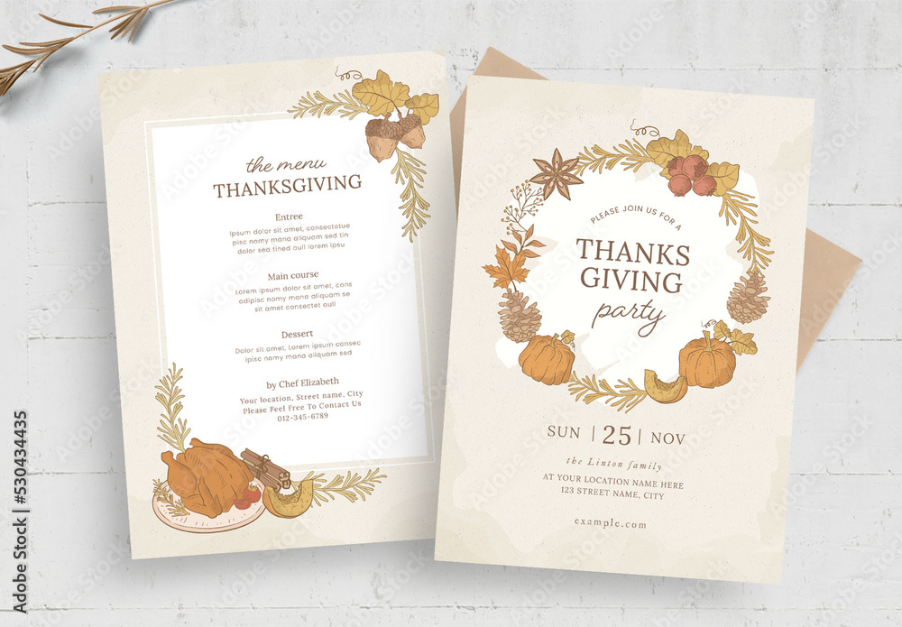 Thanksgiving Flyer Menu with Autumn Fall Decorations Stock Template ...