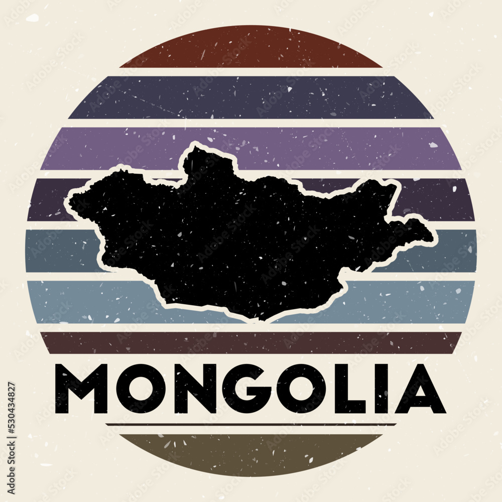 Mongolia logo. Sign with the map of country and colored stripes, vector ...