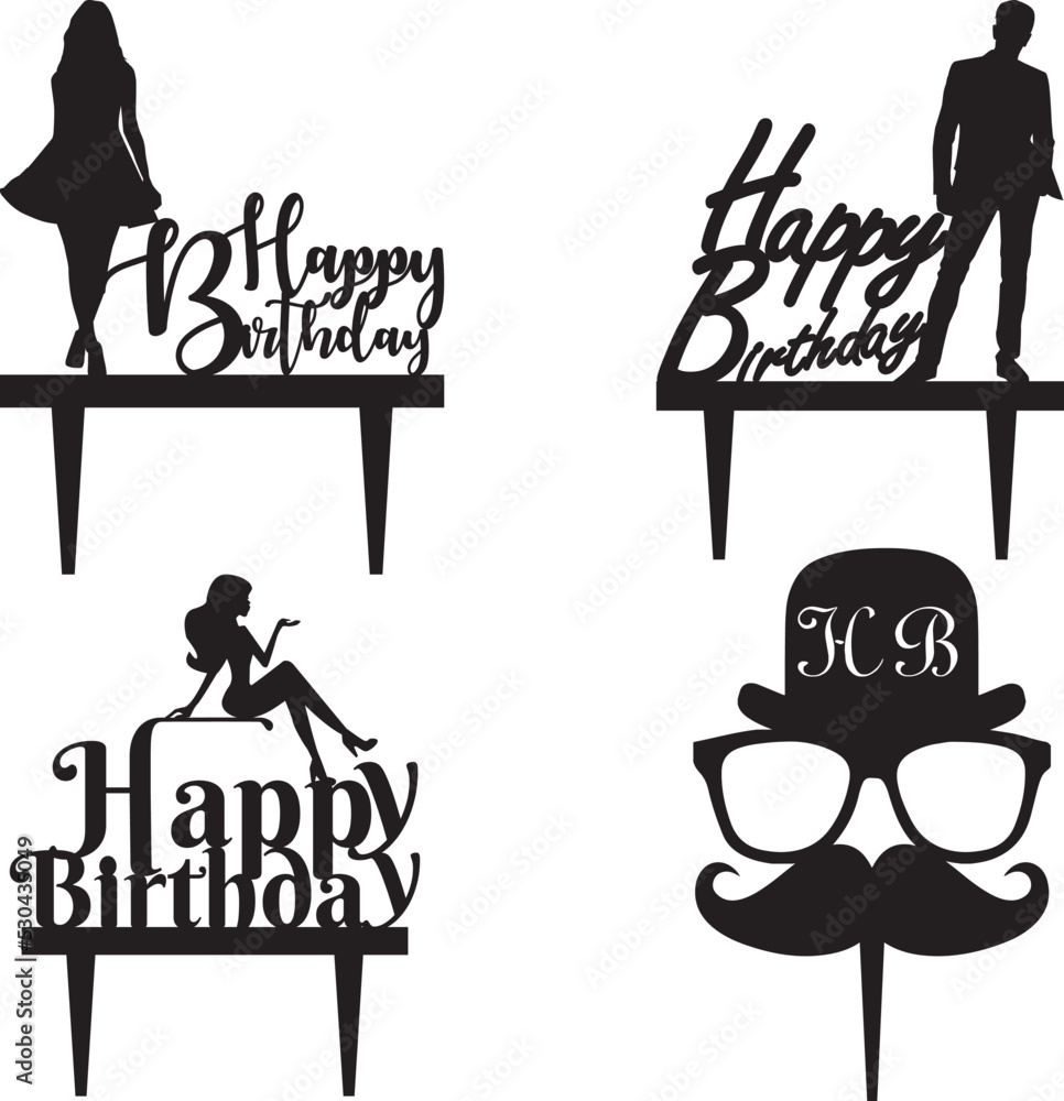Silhouettes topper Happy birthday woman, girl, man, boy. Stock Vector ...