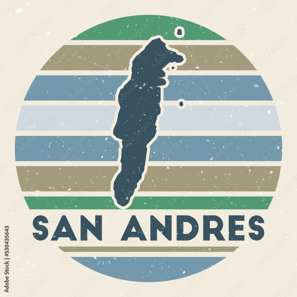 San Andres logo. Sign with the map of island and colored stripes ...