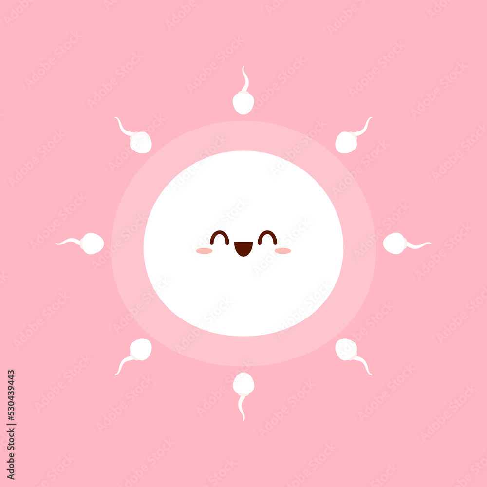 Cute happy funny sperm cell and Ovum. Vector flat line cartoon ...