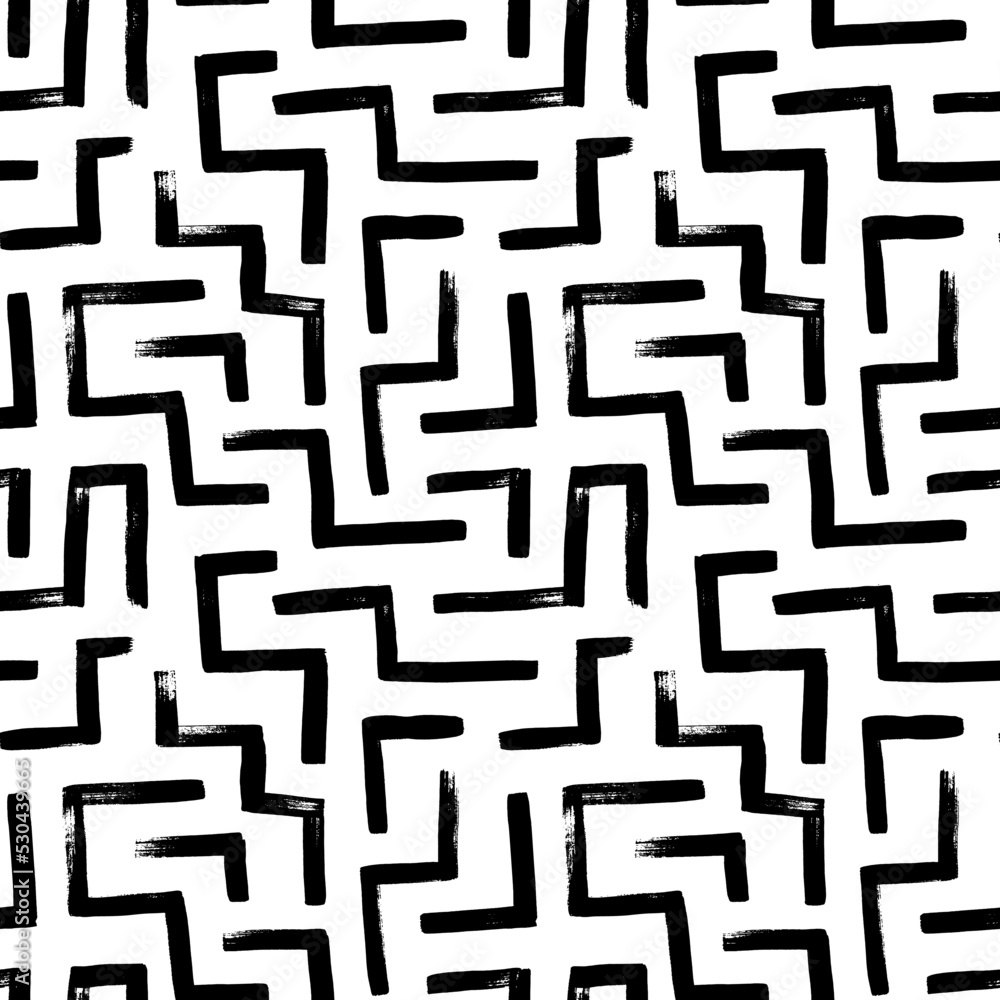 Abstract geometric labyrinth seamless pattern. Intricate brush lines ...
