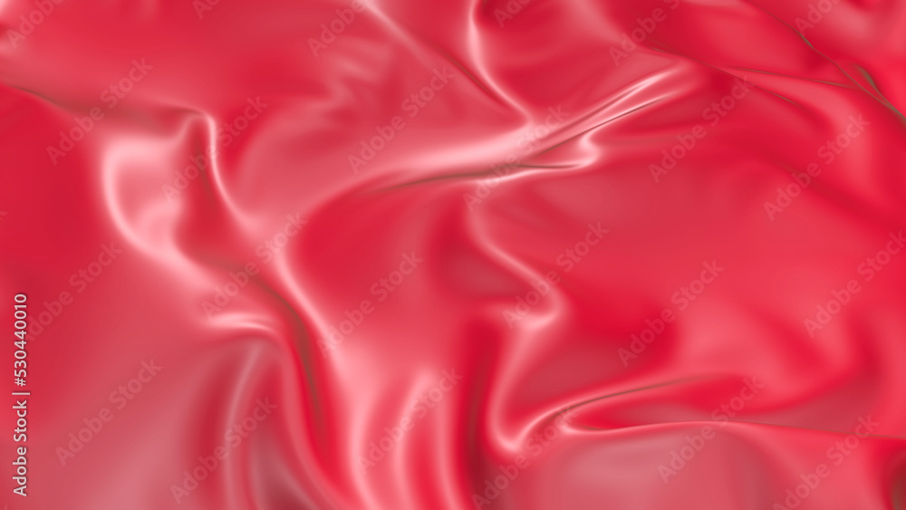 3D render beautiful folds of light shine red silk in full screen ...