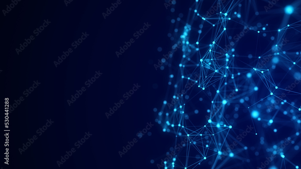 Abstract blue cube with connecting dots and lines. Big data ...