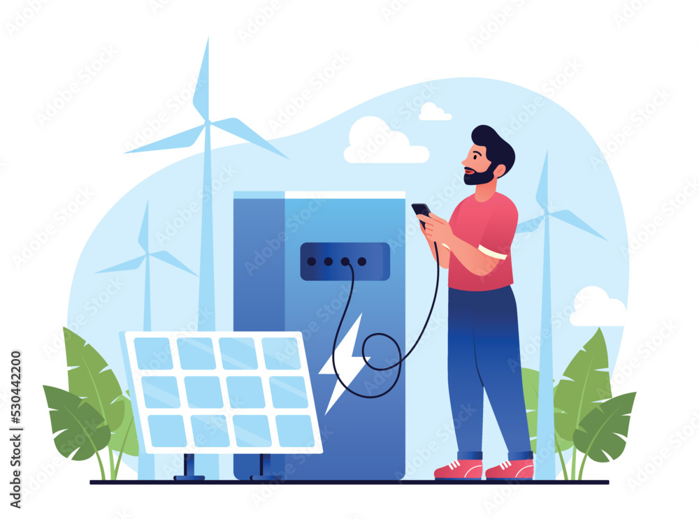 Solar recharge station. Alternative energy sources, care for ...