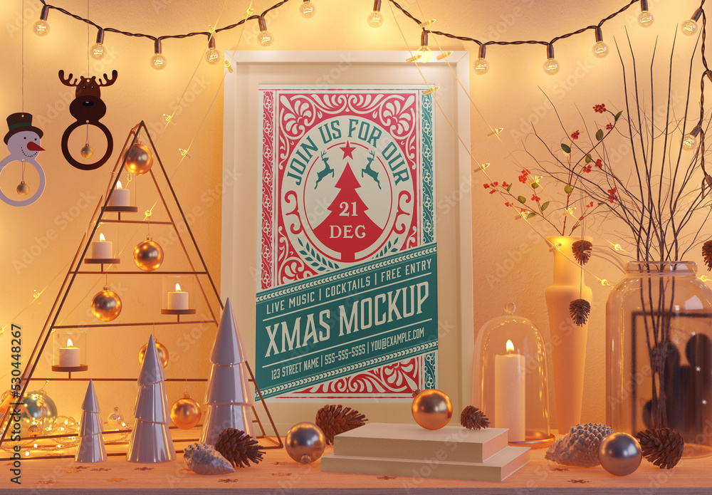 Christmas Scene Poster Mockup Stock Template | Adobe Stock