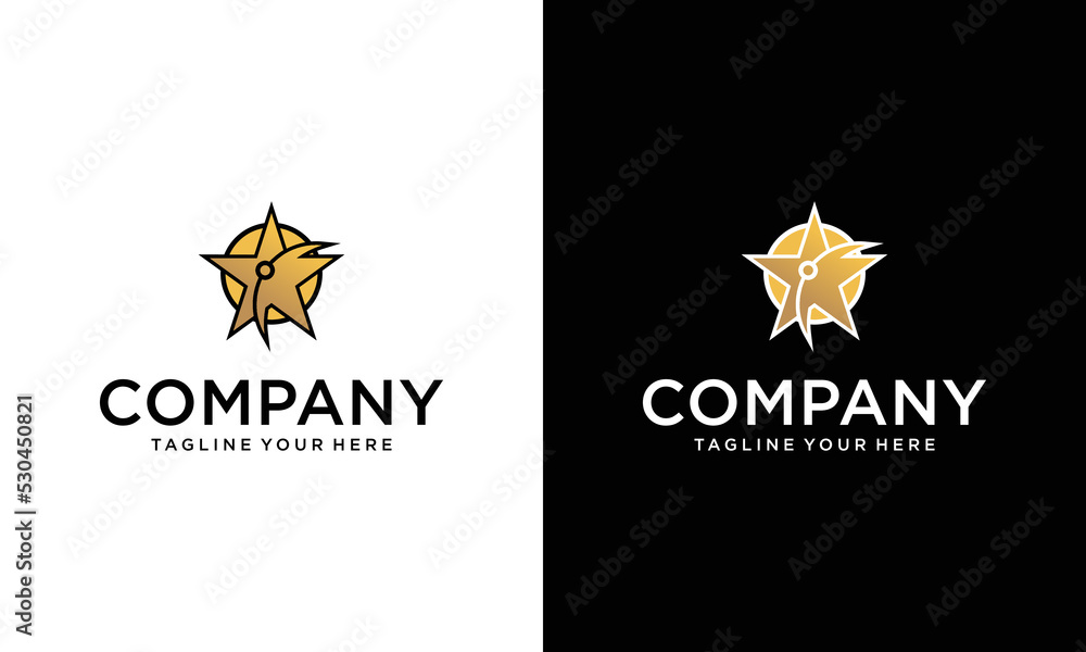 Luxury Gold Star logo designs template, Elegant Star logo designs on a black and white ...