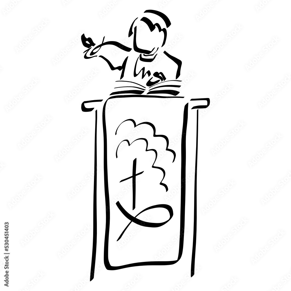 pastor pointing to bible pages and heaven, preaching standing at the ...