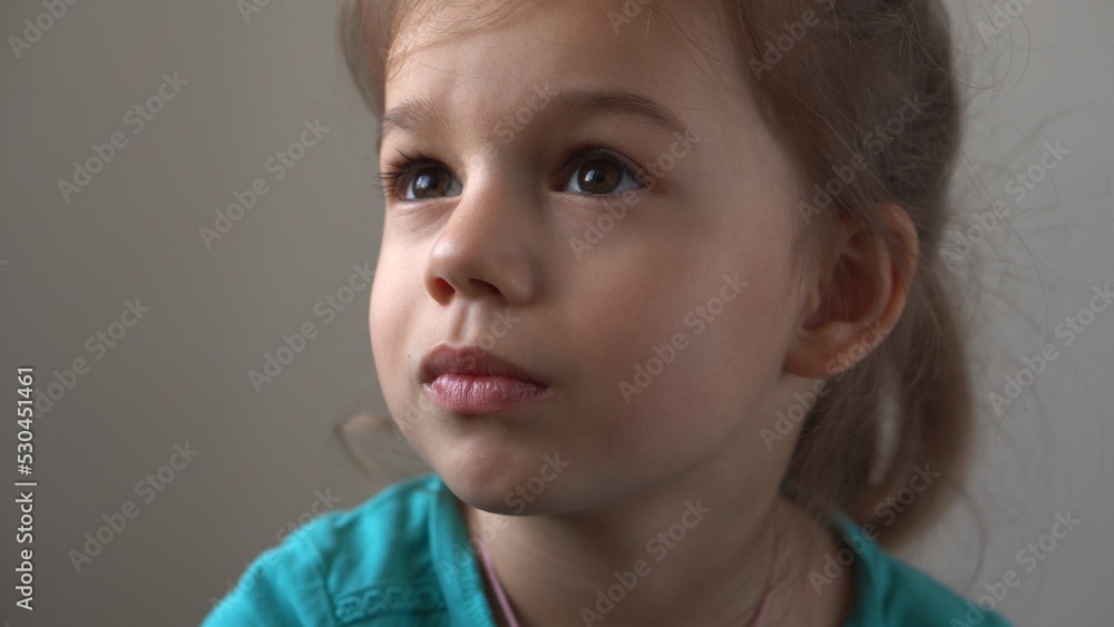 Portrait Funny little close up view happy preschool girl smiling child ...