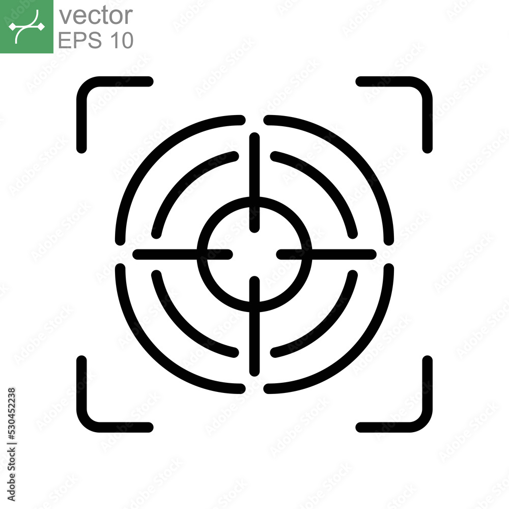 Line icon style Gun target and camera focus button icon. Perfection ...
