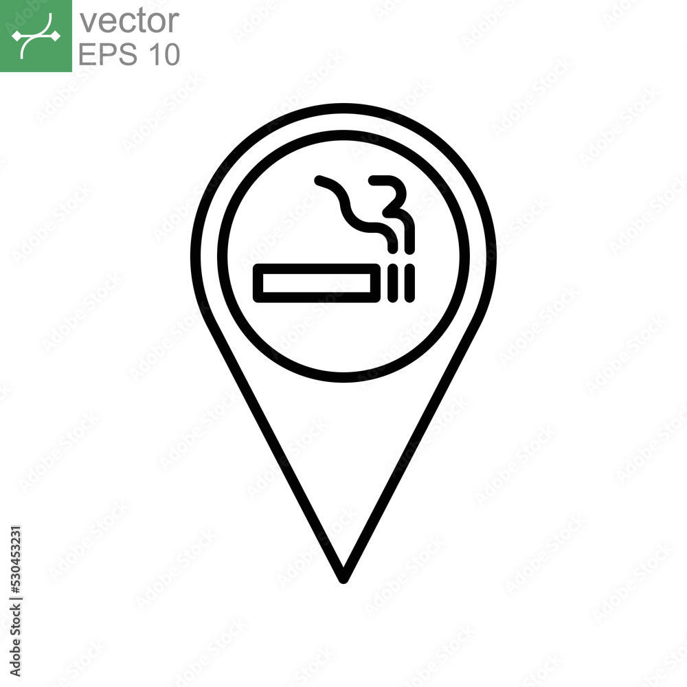 Map pin icon smoking area marker. Symbol of the smoking zone in the map ...