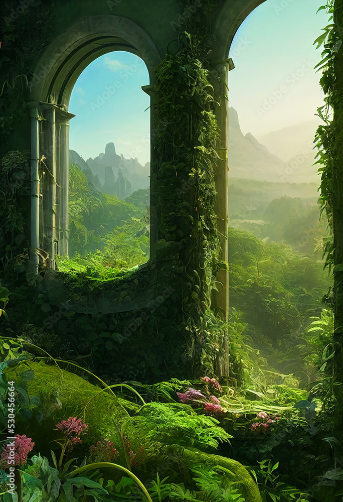 Entrance to a garden, Overgrown entrance, Beautiful Garden, Fantasy Background, Phone Wallpaper ...