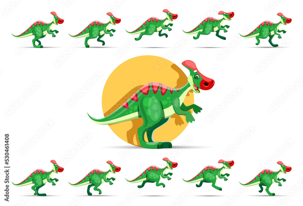 Cartoon running dinosaur character, animation game sprite. Vector ...