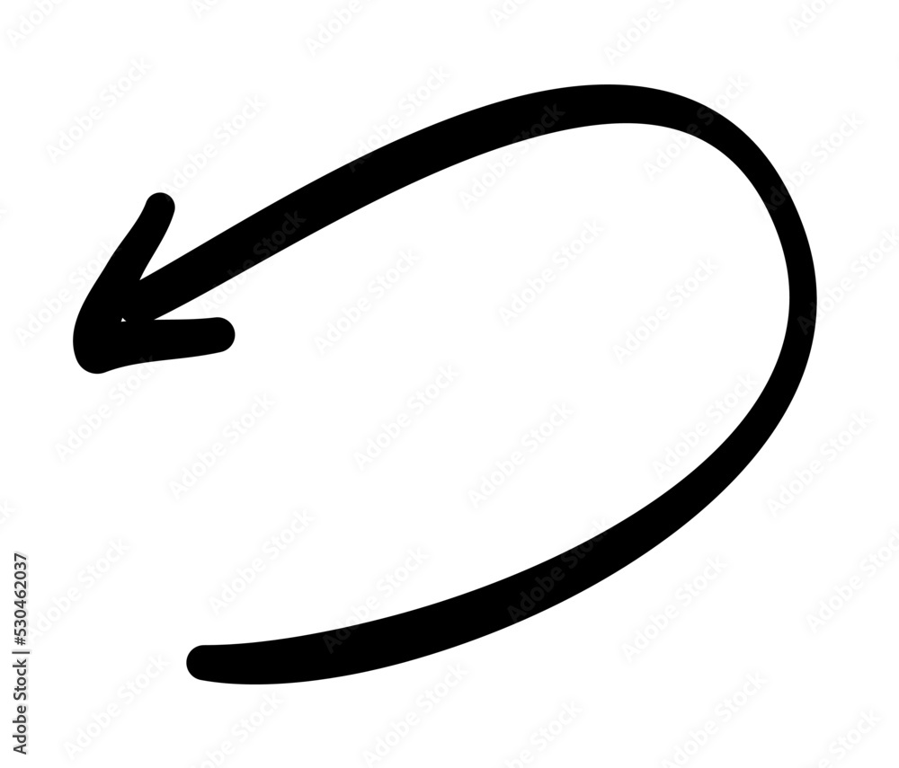 Abstract hand drawn arrow. Long curved direction or turn indicator ...