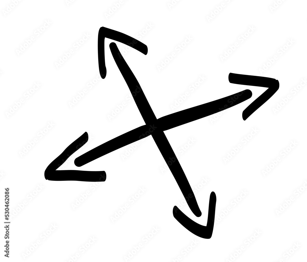 Abstract hand drawn arrow. Icon with crossed direction or path sign ...