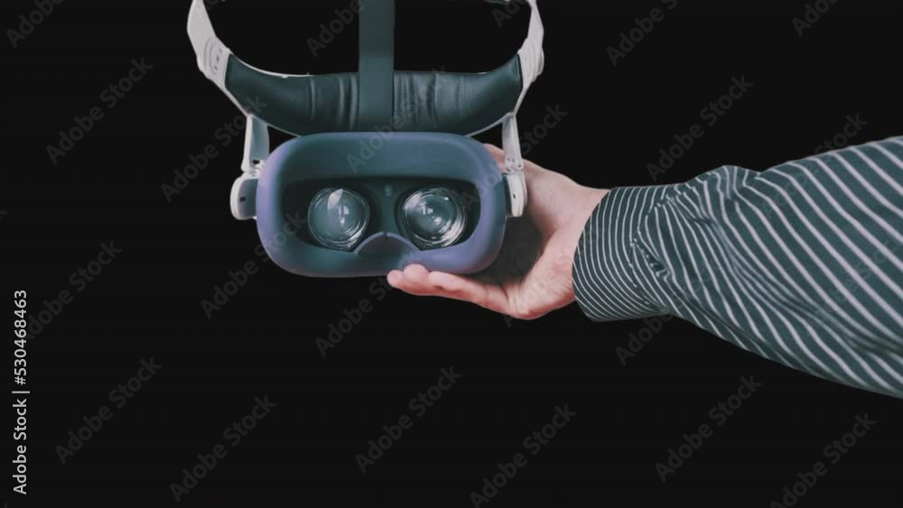 Man taking on VR Headset on transparent background, point of view. POV ...