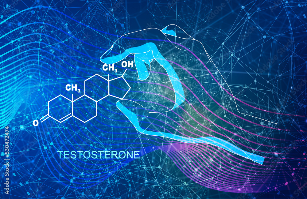 Hand holding chemical molecular formula of hormone testosterone. Stock ...