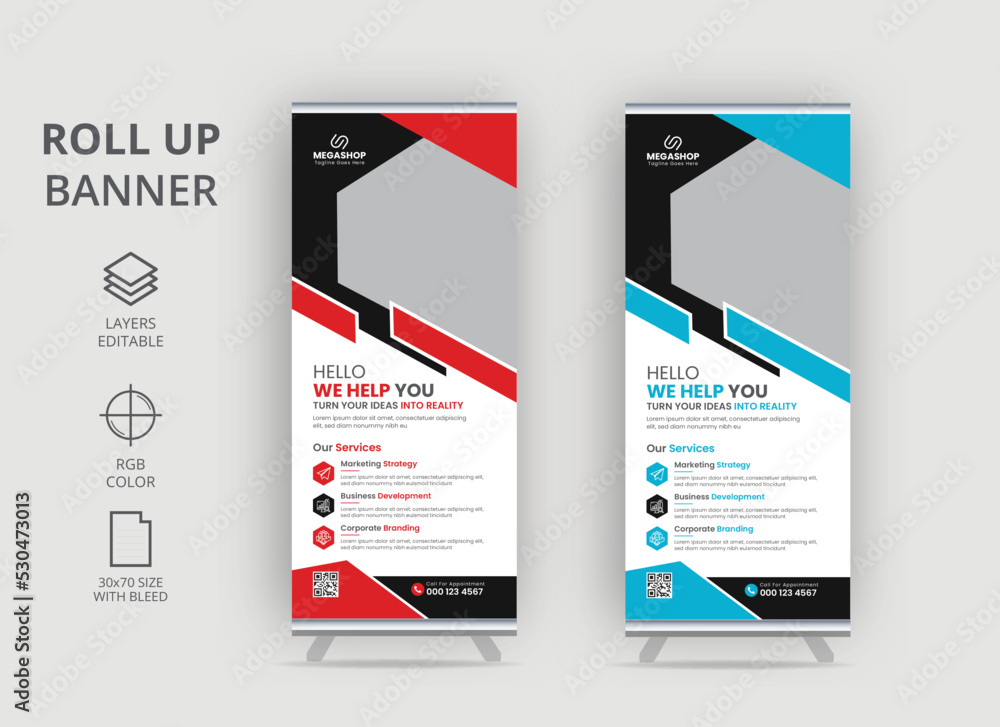 Roll-up banner design, background for placing advertising information ...