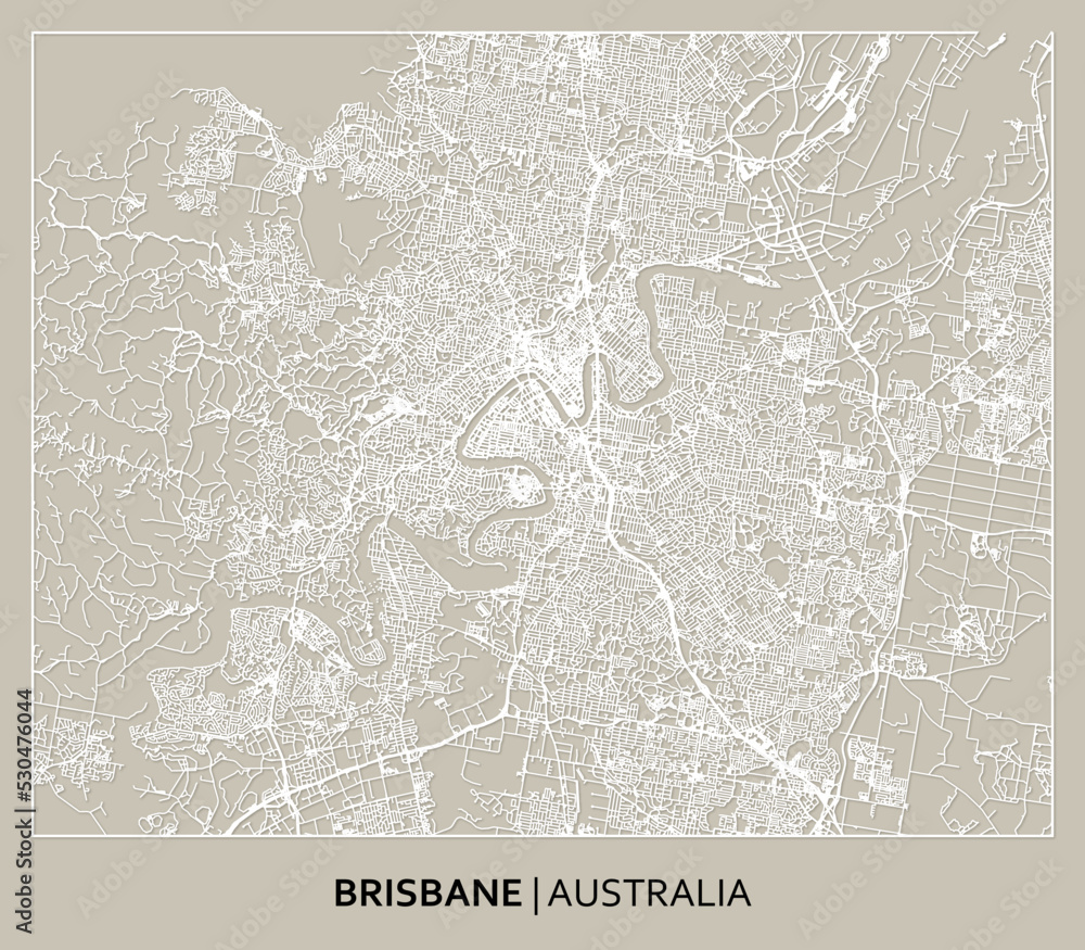 Brisbane (Queensland) street map outline for poster, paper cutting ...