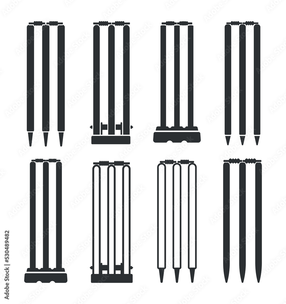 Cricket Stump Vector Clip Art Set, Premium Hi-Quality Design Concept ...