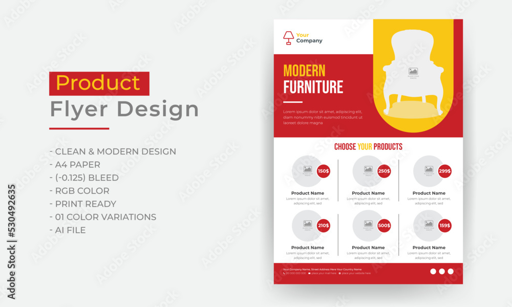A4 Paper Product flyer design, modern furniture product catalogue or ...