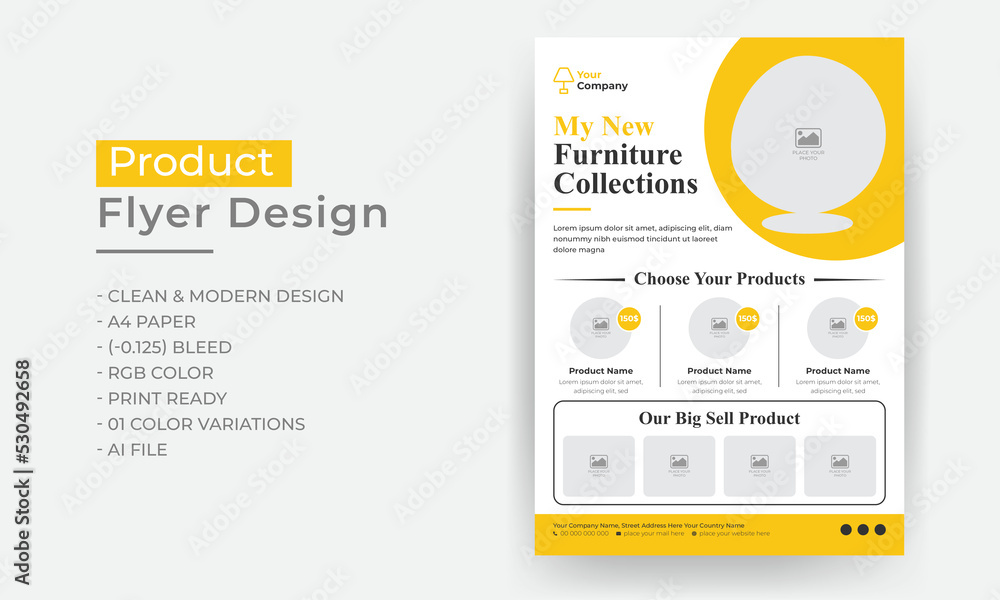 A4 Paper Product flyer design, modern furniture product catalogue or ...