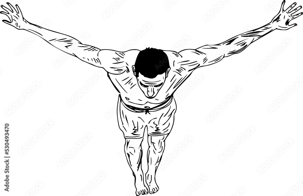 Swimmer diving into pool outline vector illustration, Man diving into ...
