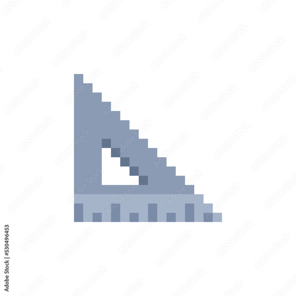 Measuring ruler, pixel art icon, triangular shape. School stationery ...