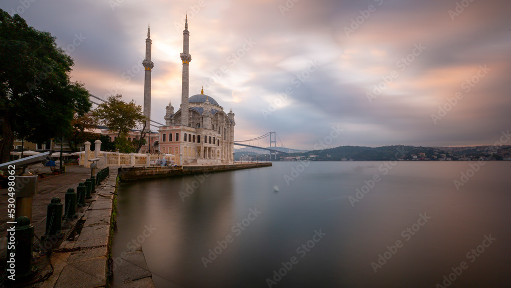 Ortakoy Istanbul landscape beautiful sunrise with clouds Ortakoy Mosque ...