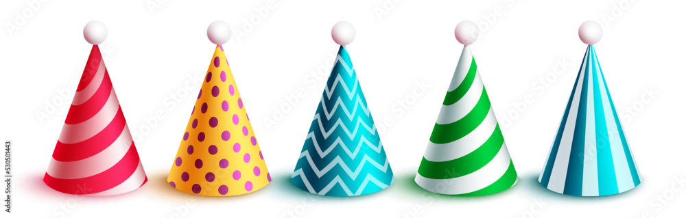 Birthday hat set vector design. Birthday hats element with pattern and ...