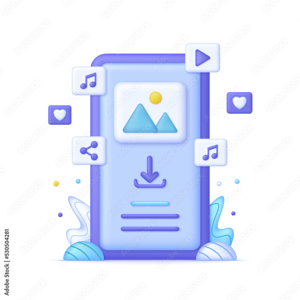 3D Download file illustration. Searching image and video files in ...