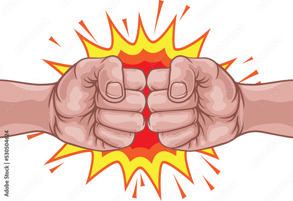 Two hands clenched in fists performing a fist bump or punching with a ...