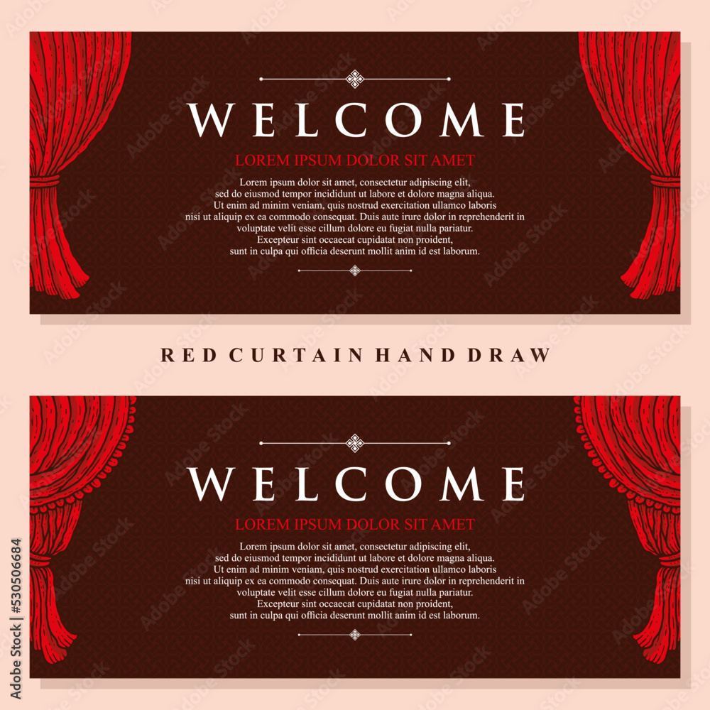 Welcome invitation background banner collection with red curtain Stock ...